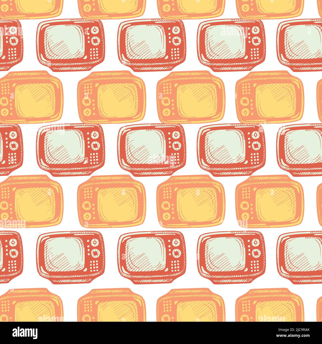 Retro TV engraved seamless pattern. Vintage television background in ...