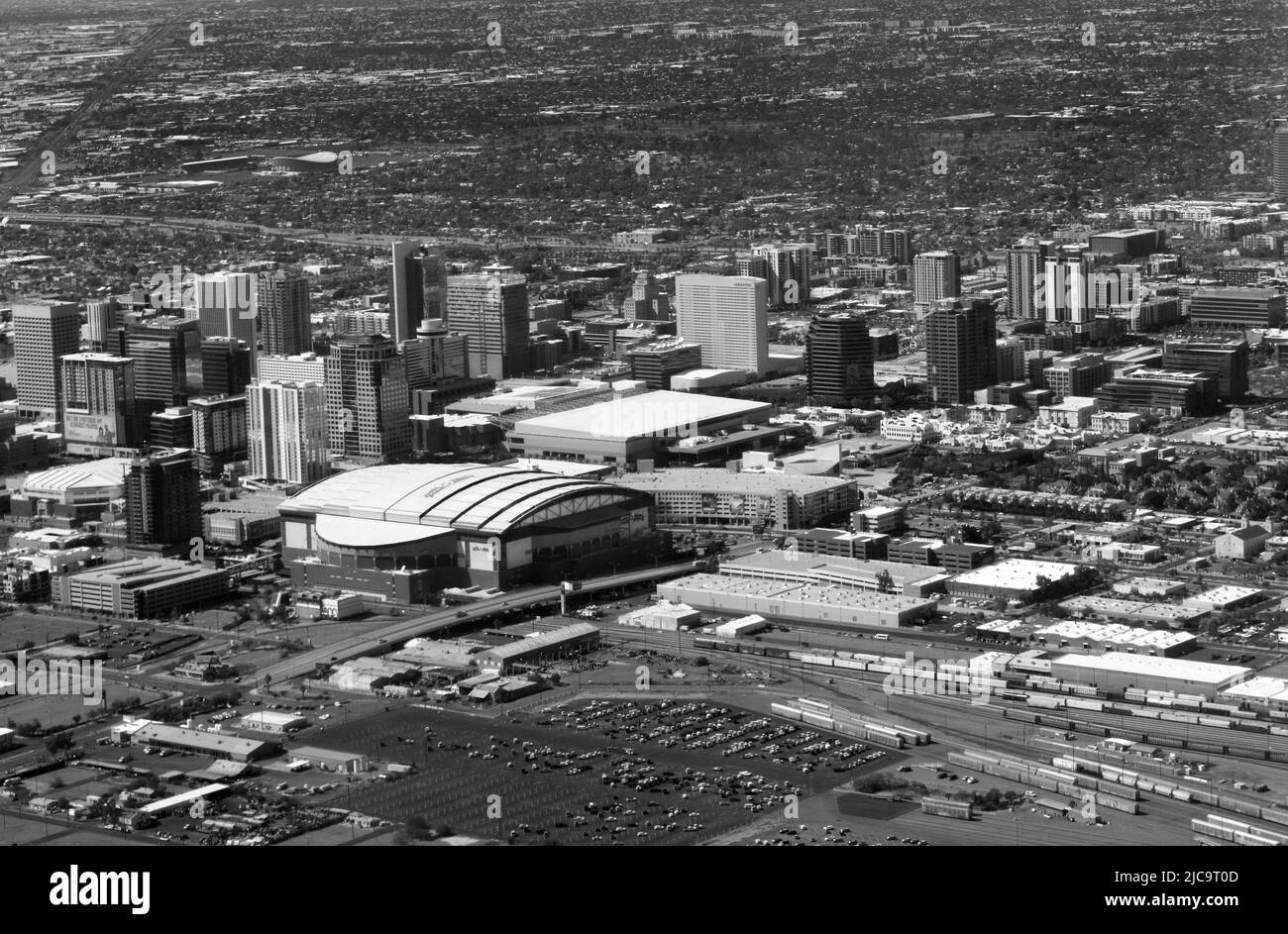Aerial view of Phoenix, Arizona, as seen from a passenger plan taking ...