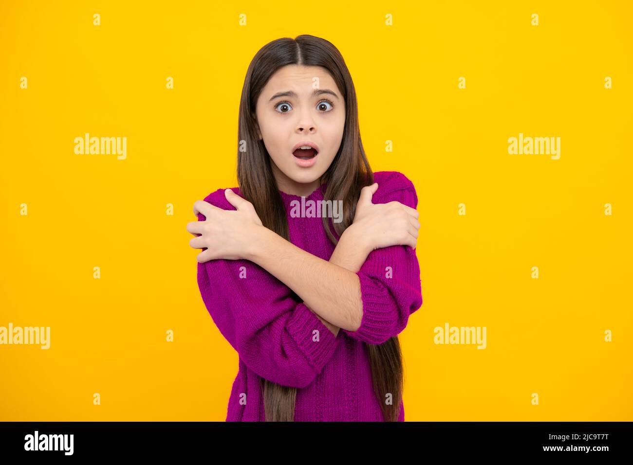 Surprised emotions of young teenager girl. Teenager child girl with ...