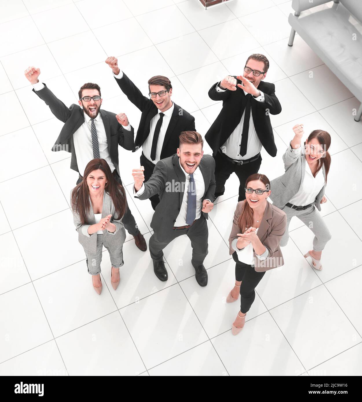 top view.happy business team looking at the camera Stock Photo - Alamy
