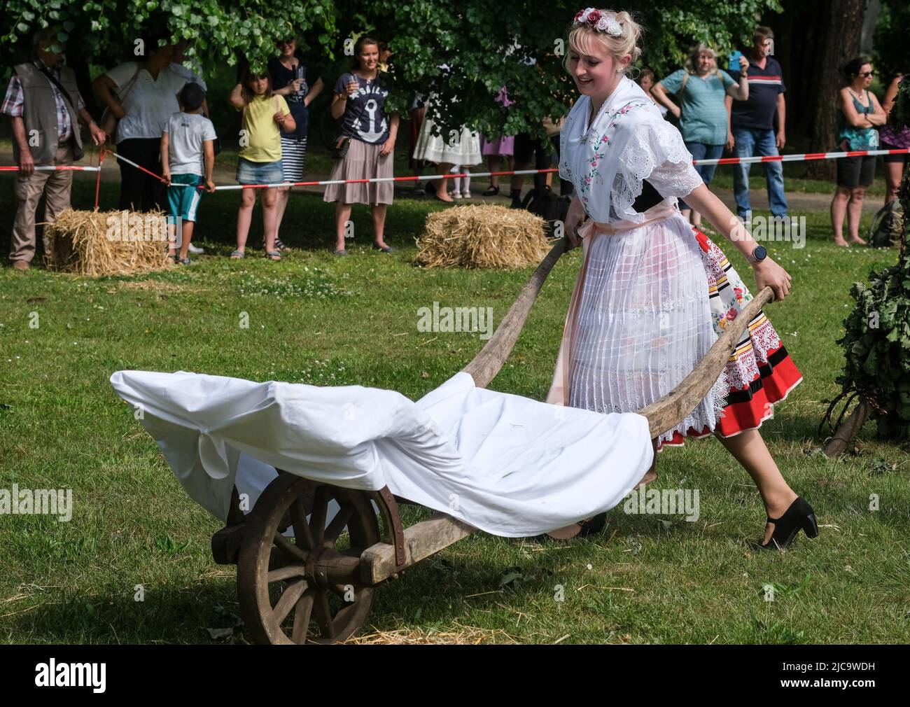 11 June 2022, Brandenburg, Lübbenau: Gina takes part in the "frog cart ...