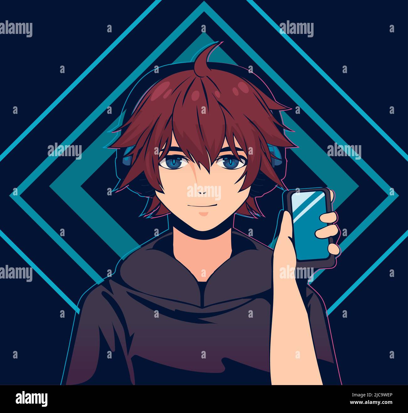 anime male with smartphone Stock Vector Image & Art - Alamy
