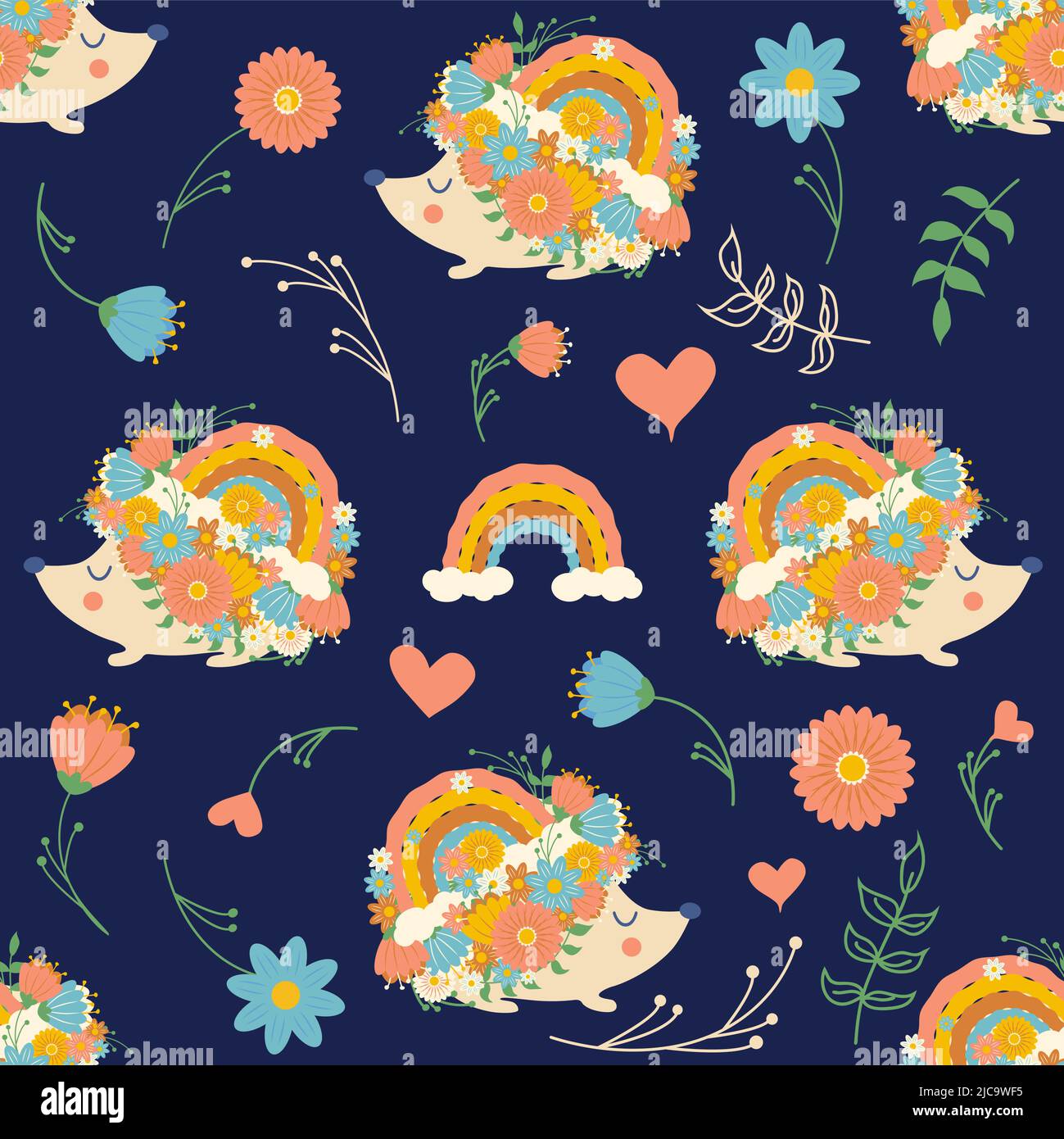 Flower hedgehog, flowers instead of needles. seamless childish floral ...