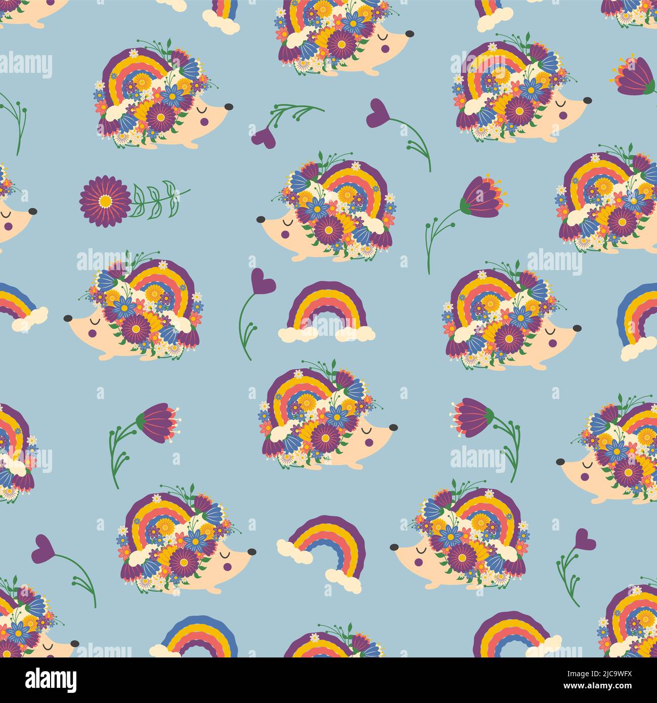 Flower hedgehog, flowers instead of needles. seamless childish floral ...