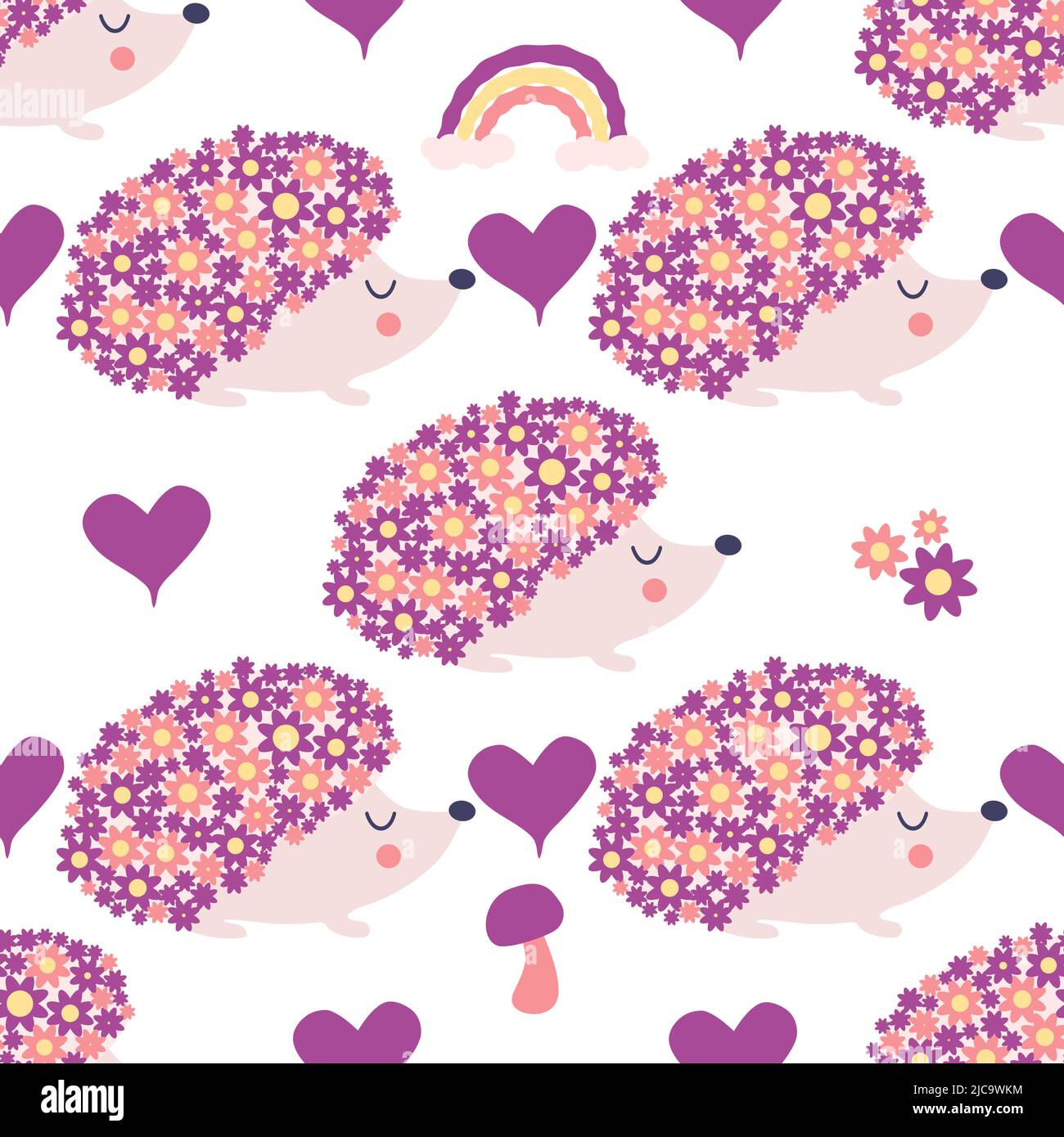 Flower hedgehog, flowers instead of needles. seamless childish floral ...