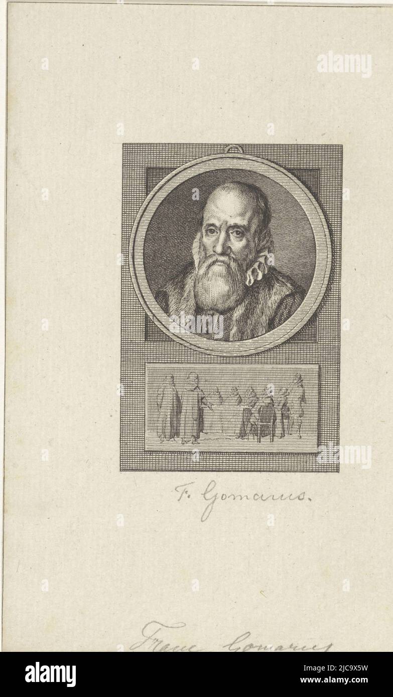 Portrait of the theologian Francis Gomarus Below the portrait an image ...