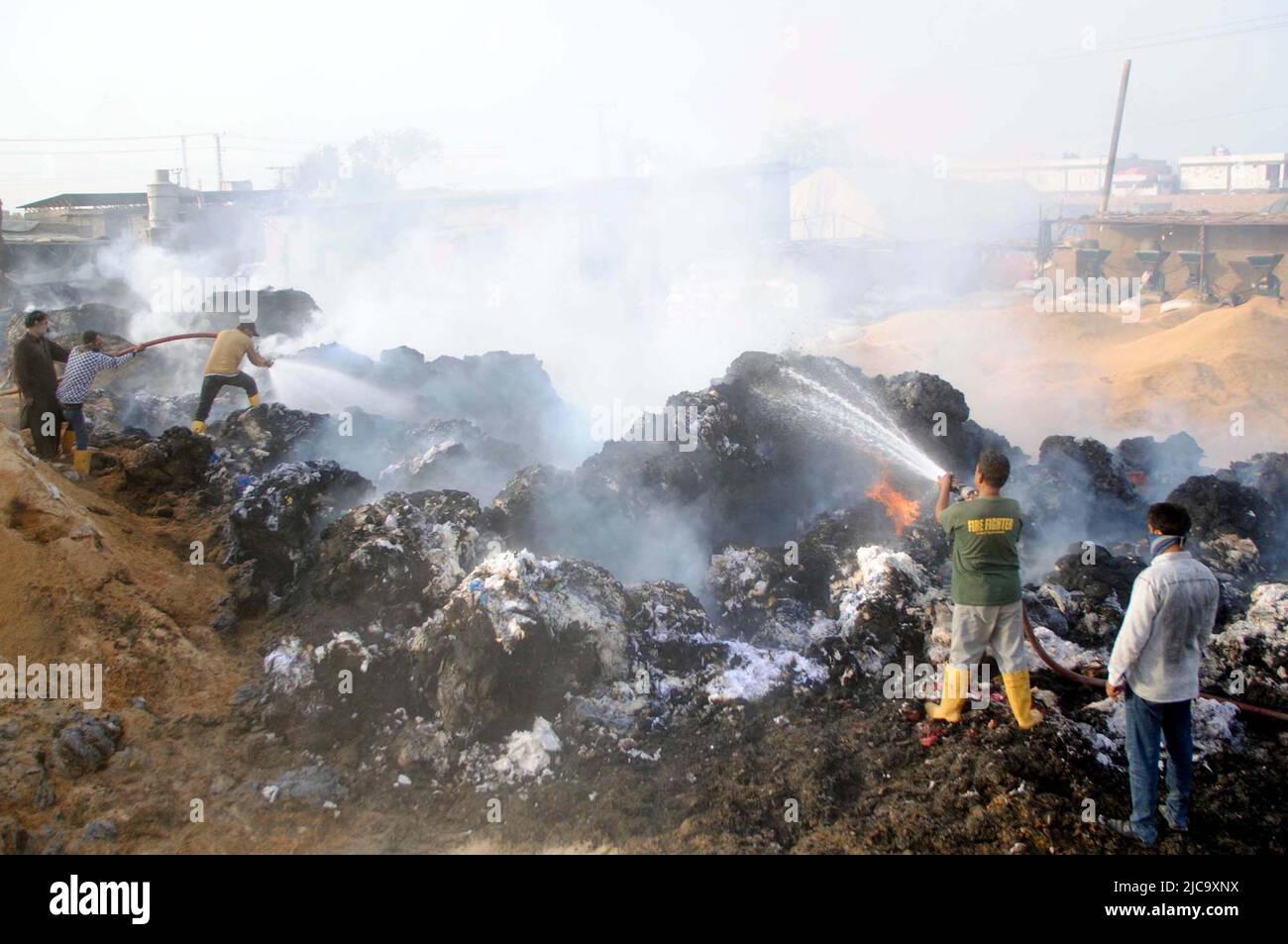 View of venue after fire eruption in cotton factory building due to ...
