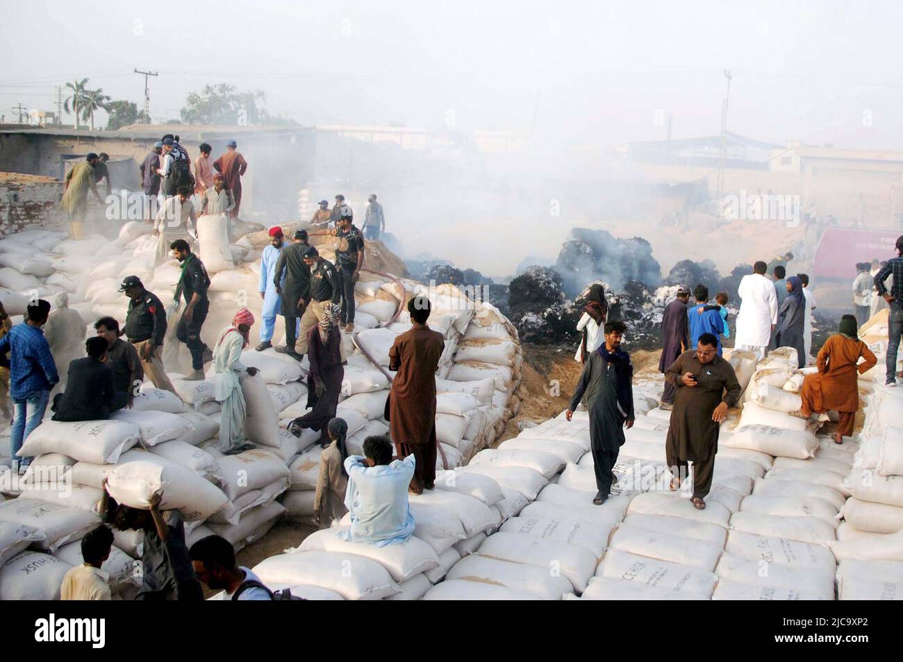 View of venue after fire eruption in cotton factory building due to ...