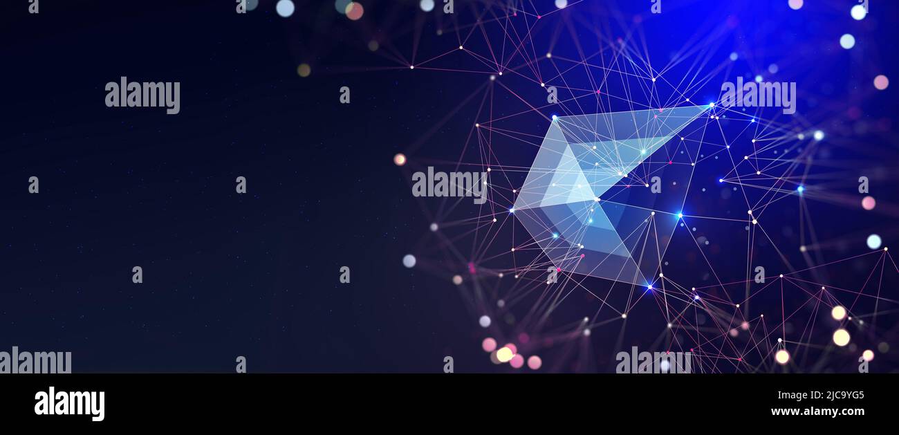 Big data concept. Crystal mesh 3D illustration. Neural connections in ...