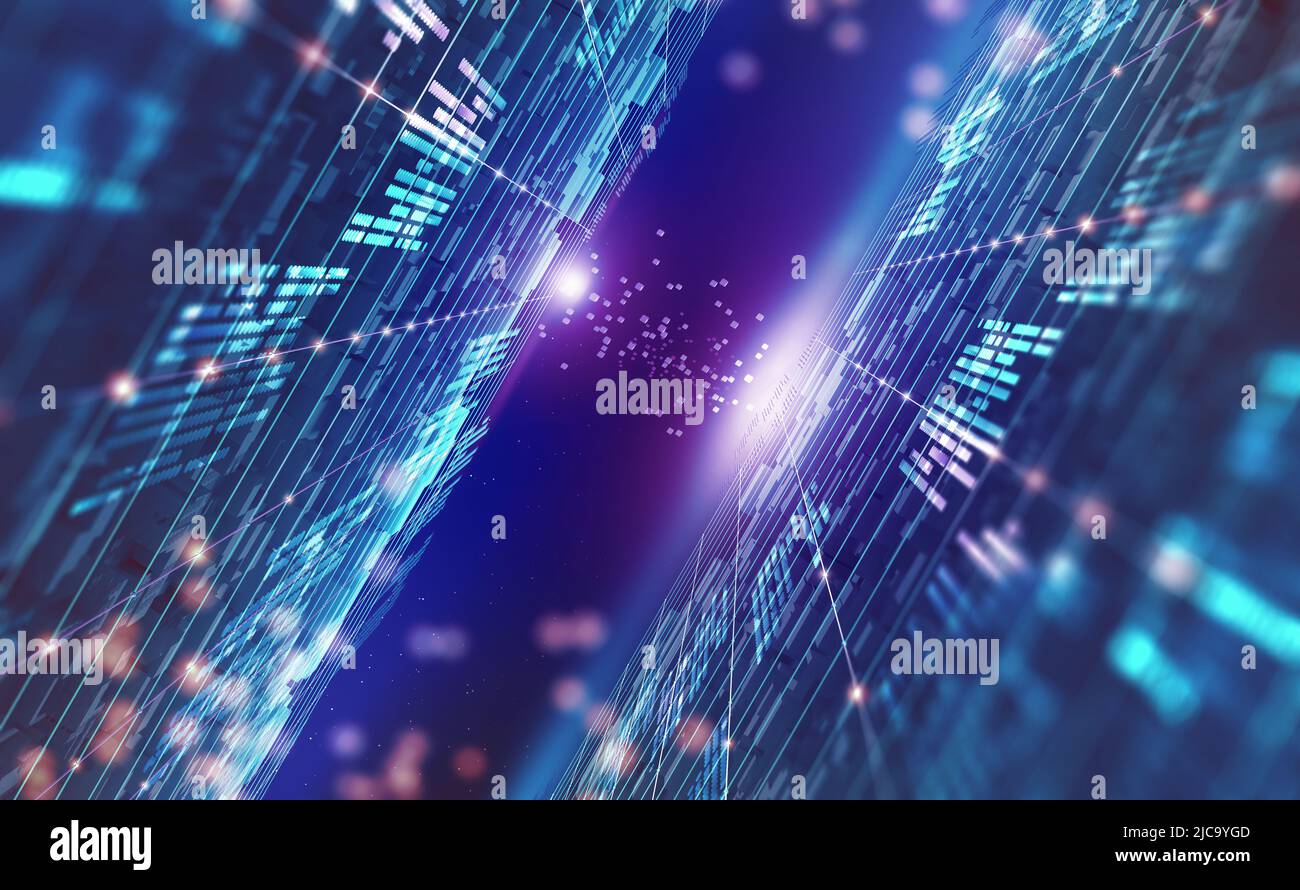 Digital city of future. Global Cyberspace. 3D illustration of wireless ...