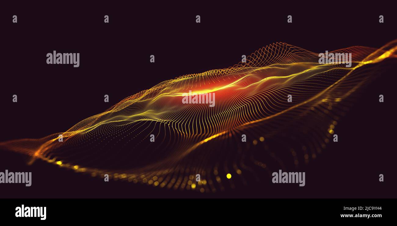 Neural network and cores of information. Futuristic digital wave ...