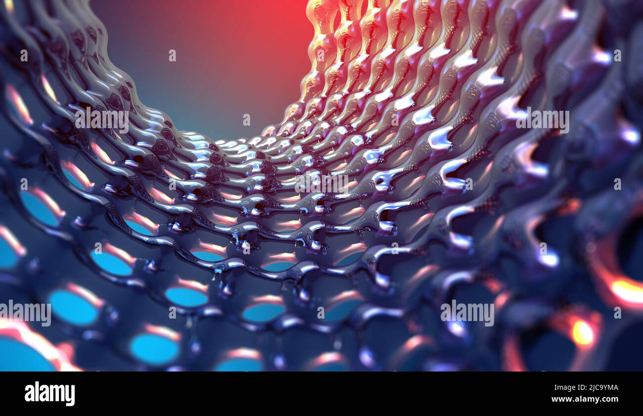 3D illustration nano surface, crystal structure, molecular lattice ...