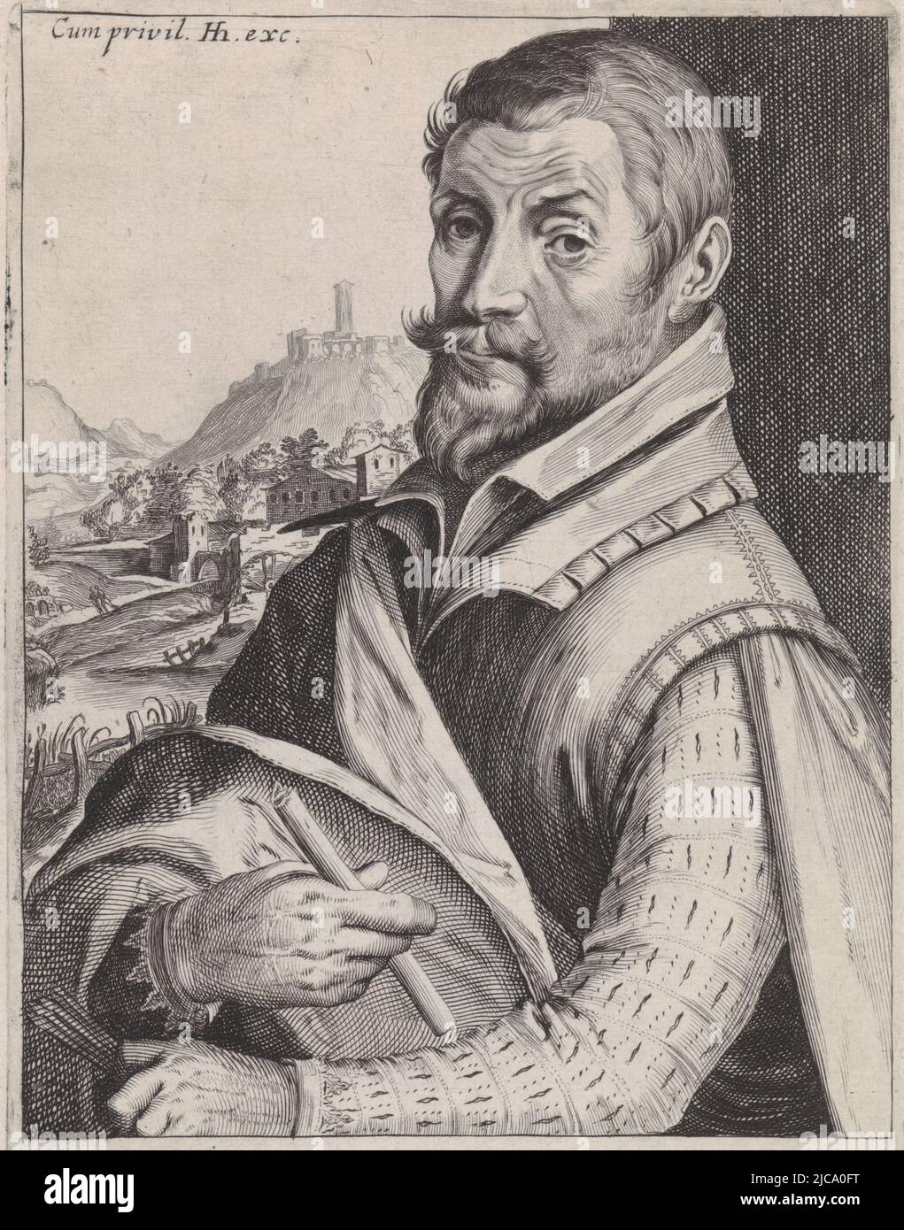 Portrait at half-mast left of Joos de Momper Below the portrait his ...