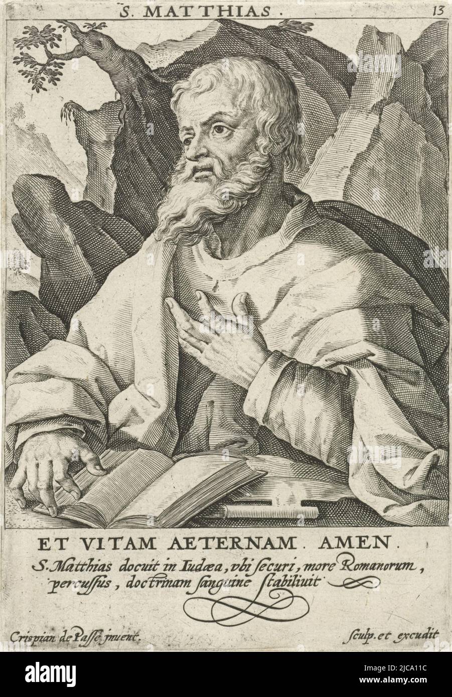 Bust of the Apostle Mattias, an open book and a halberd in front of him ...