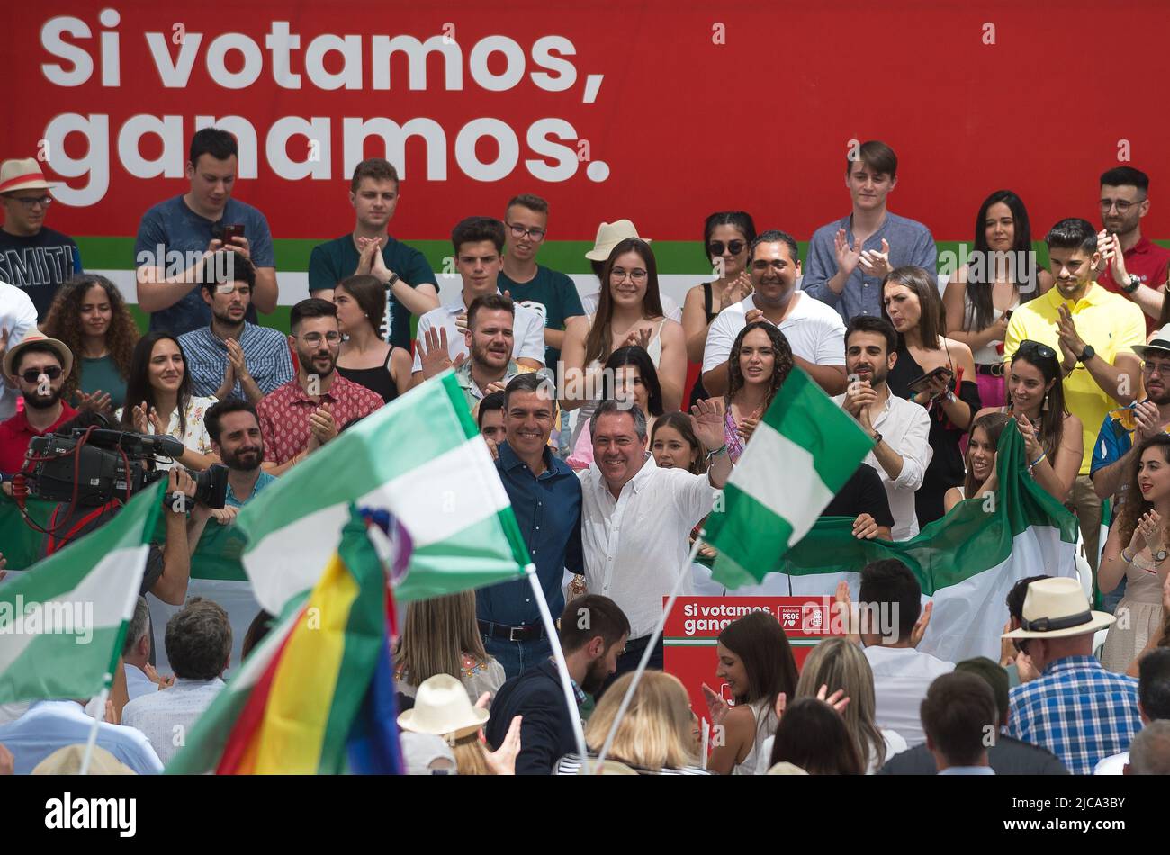 Spanish Prime Minister Pedro Sanchez and Socialist Party leader (C-L ...