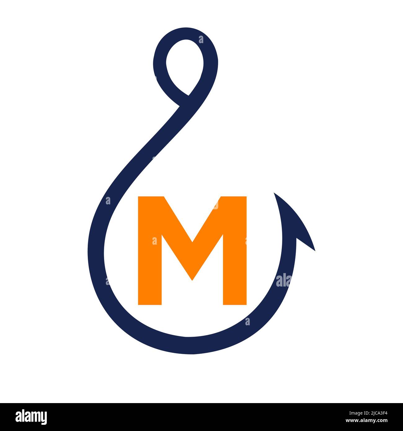 Fishing Logo On Letter M Sign, Fishing Hook Logo Template Stock Vector ...