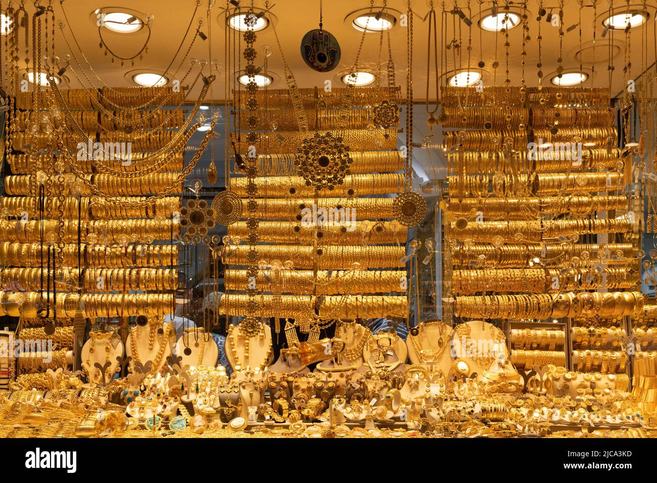 Gold jewellery for sale at the Grand Bazaar, Istanbul, Turkey Stock ...