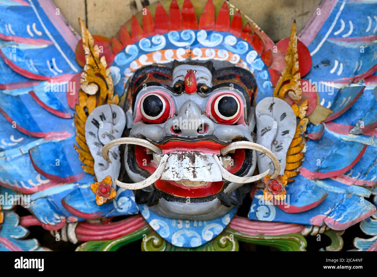 Jakarta, Indonesia. Balinese hand carved painted demon mask. PICTURE BY ...
