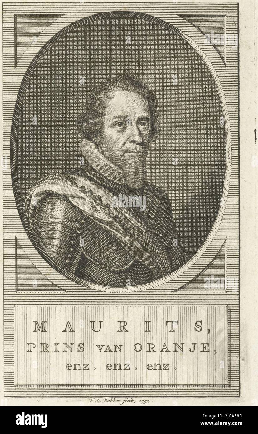 Portrait of Maurice prince of Orange in oval Beneath the portrait his ...