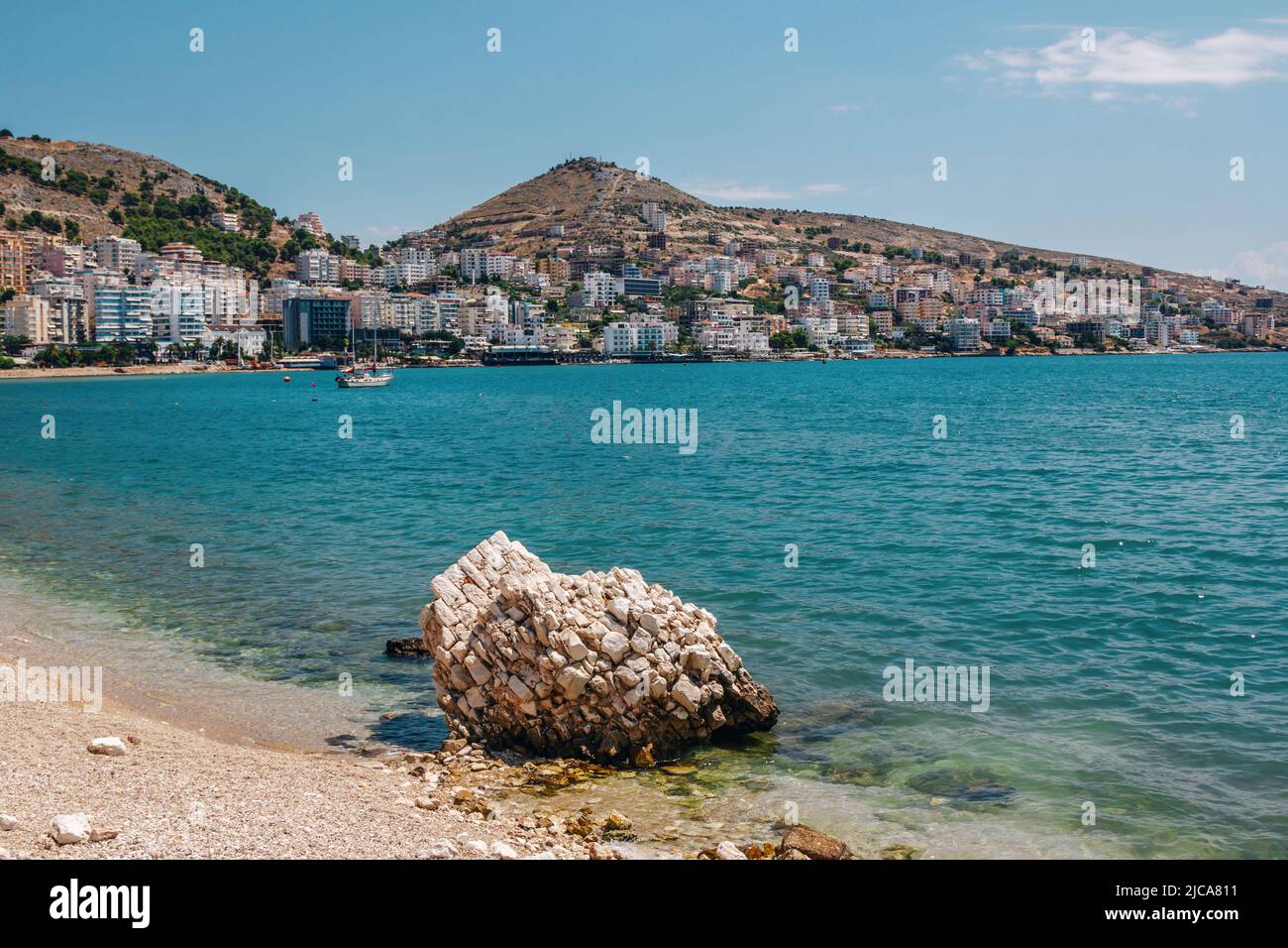 Saranda, Albania - August 5, 2020: cityscape of beautiful resort ...