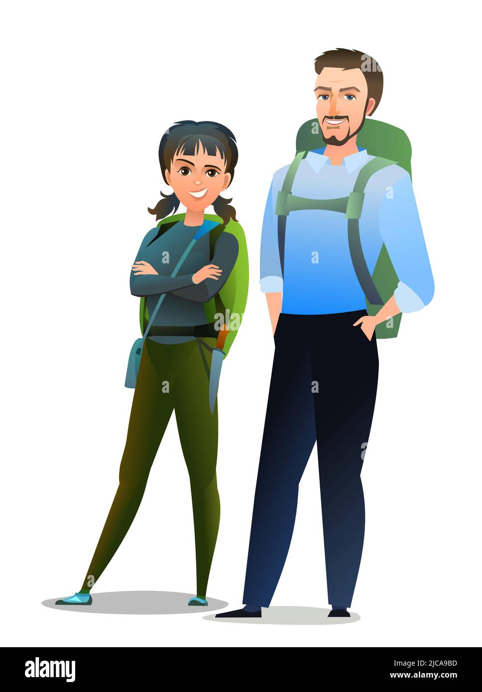 Family tourist backpacker. Backpack on his back. Cheerful person ...