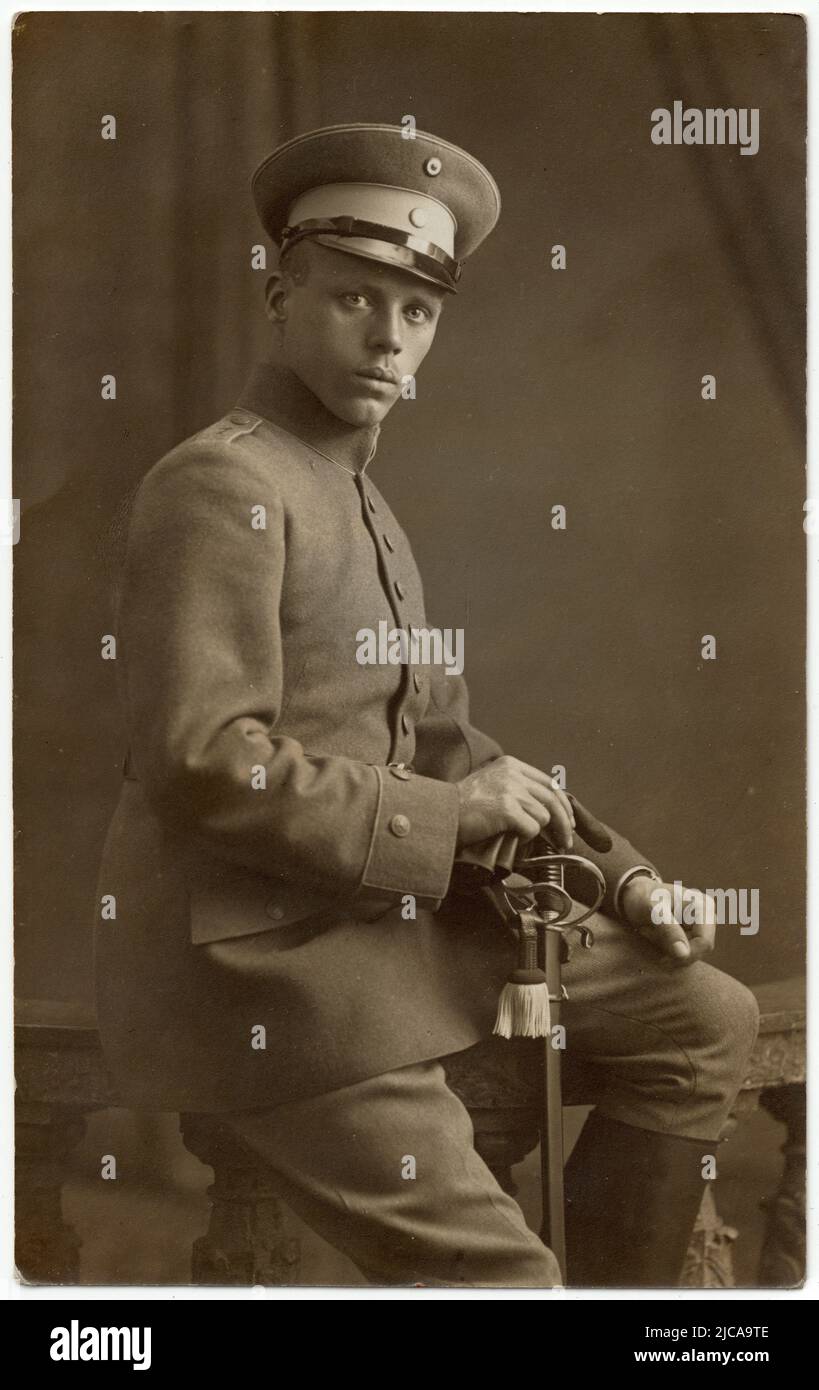 Young officer of the Imperial German Army wearing parade uniform with ...