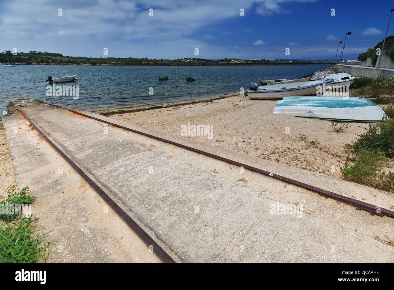 Cement slipway with steel rails for the launching and hauling of boats ...