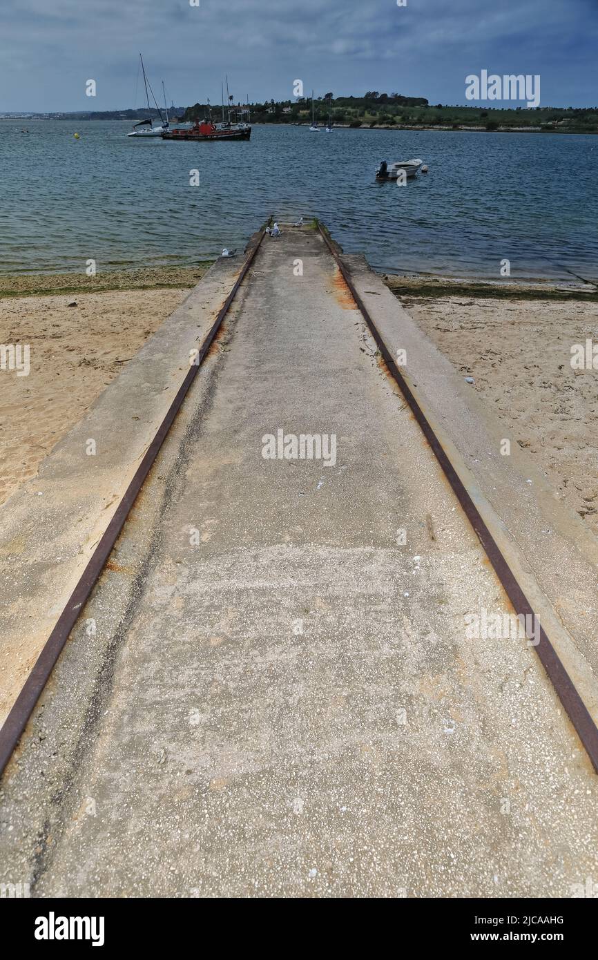 Cement slipway with steel rails for the launching and hauling of boats ...