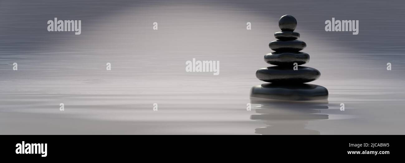 Balance stone, Zen pebbles stack on water. Spa wellness and yoga ...