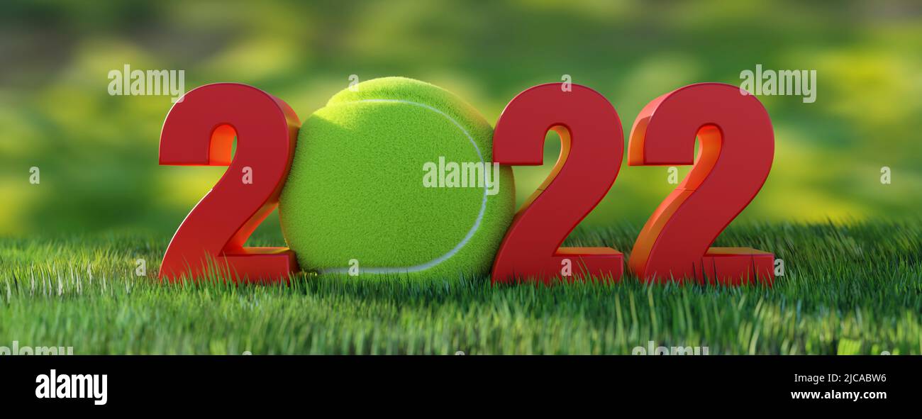 2022 Tennis event calendar. New year number with ball on green grass ...