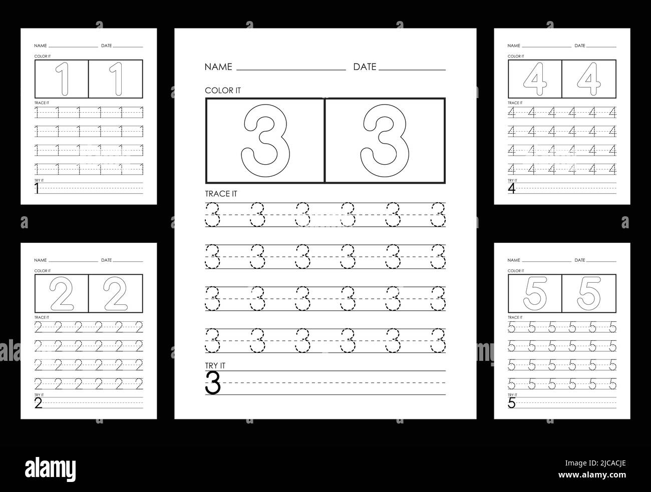 Tracing And Coloring Numbers Worksheets Learn Numbers Stock Vector ...