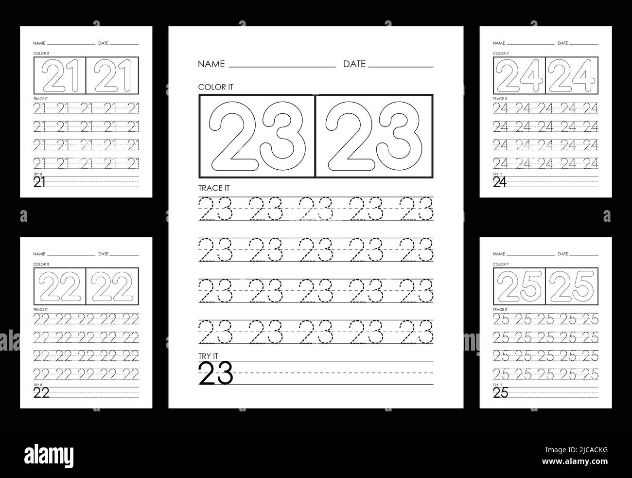 Tracing And Coloring Numbers Worksheets Learn Numbers Stock Vector ...