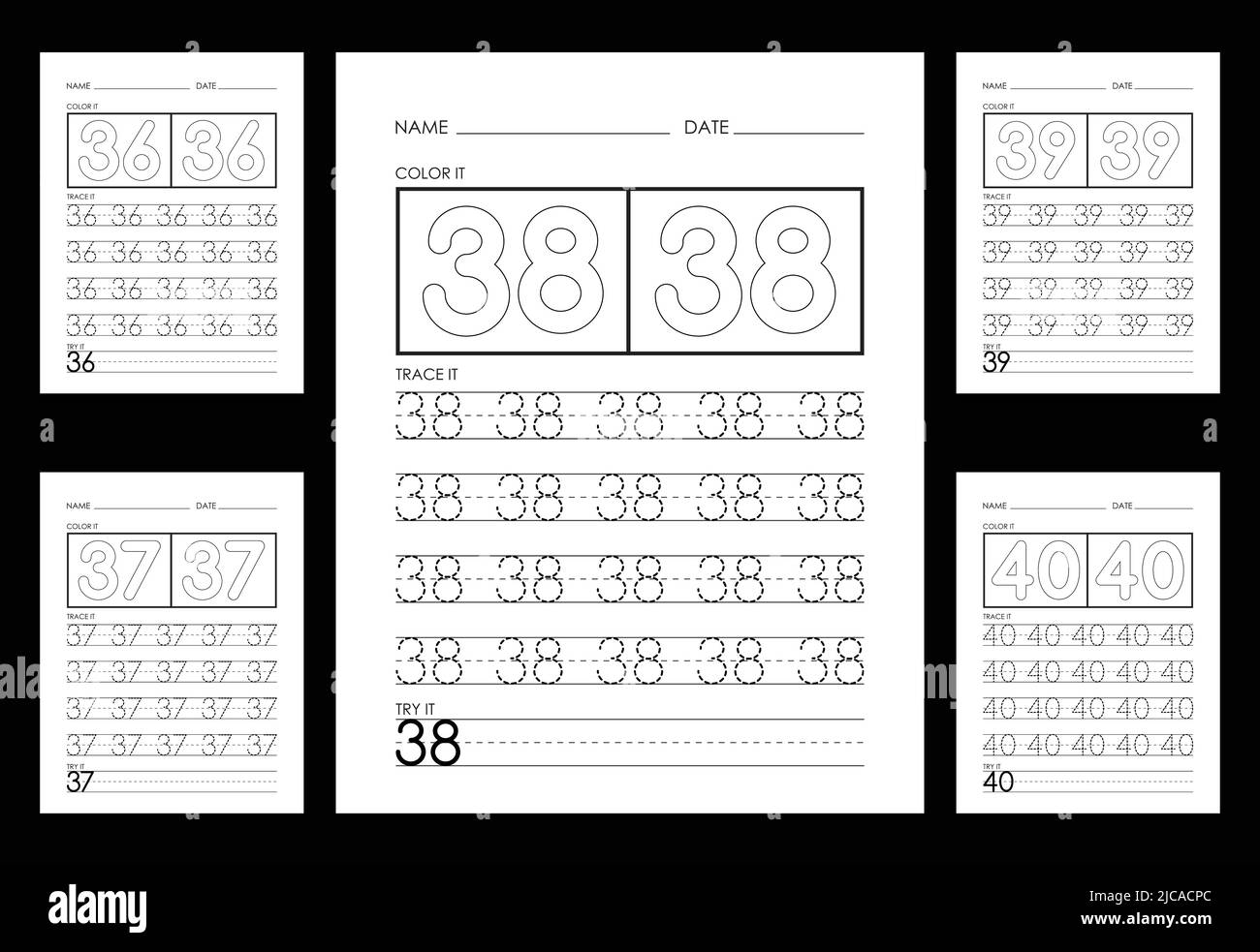 Tracing And Coloring Numbers Worksheets Learn Numbers Stock Vector ...