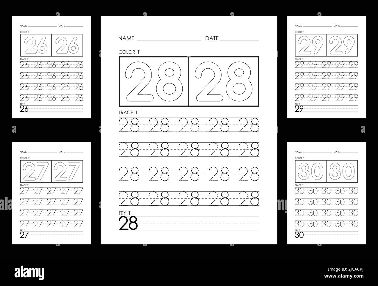 Tracing And Coloring Numbers Worksheets Learn Numbers Stock Vector ...