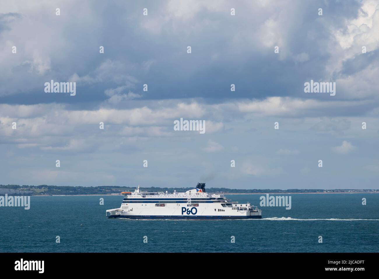 A P&O ferries ferry near the White Cliffs of Dover in Dover, England ...