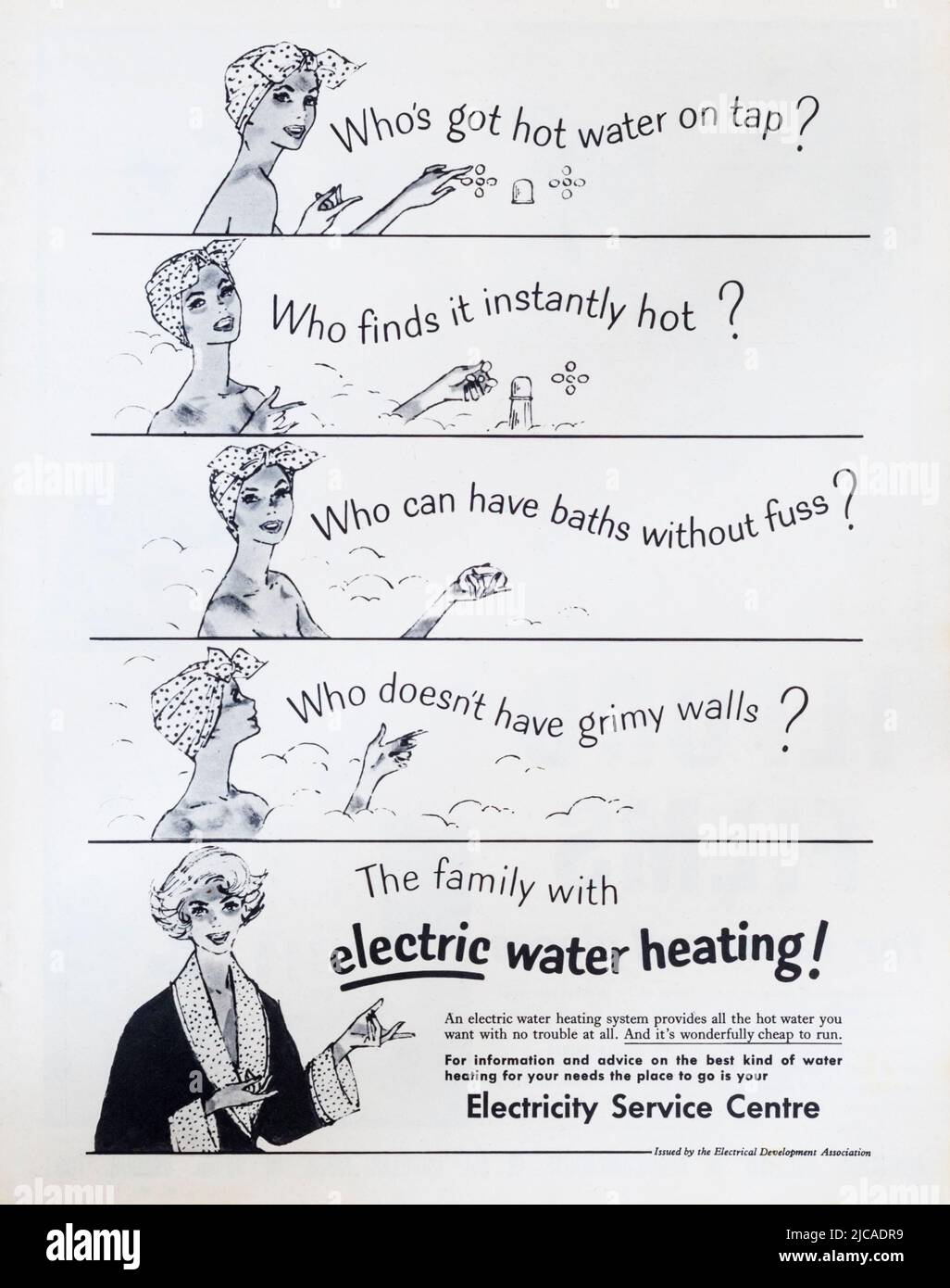 1950s magazine advertisement for electric water heating Stock Photo - Alamy
