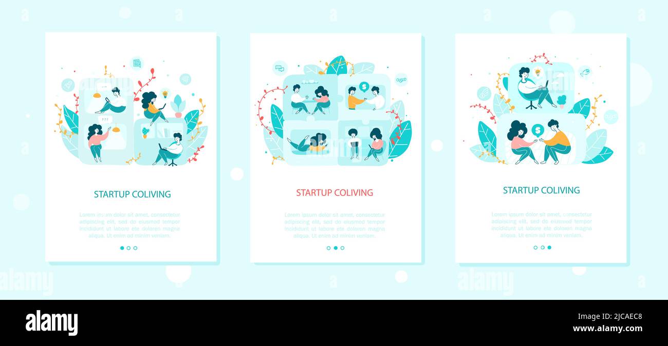 Startup coliving onboarding mobile app screen templates set Stock ...