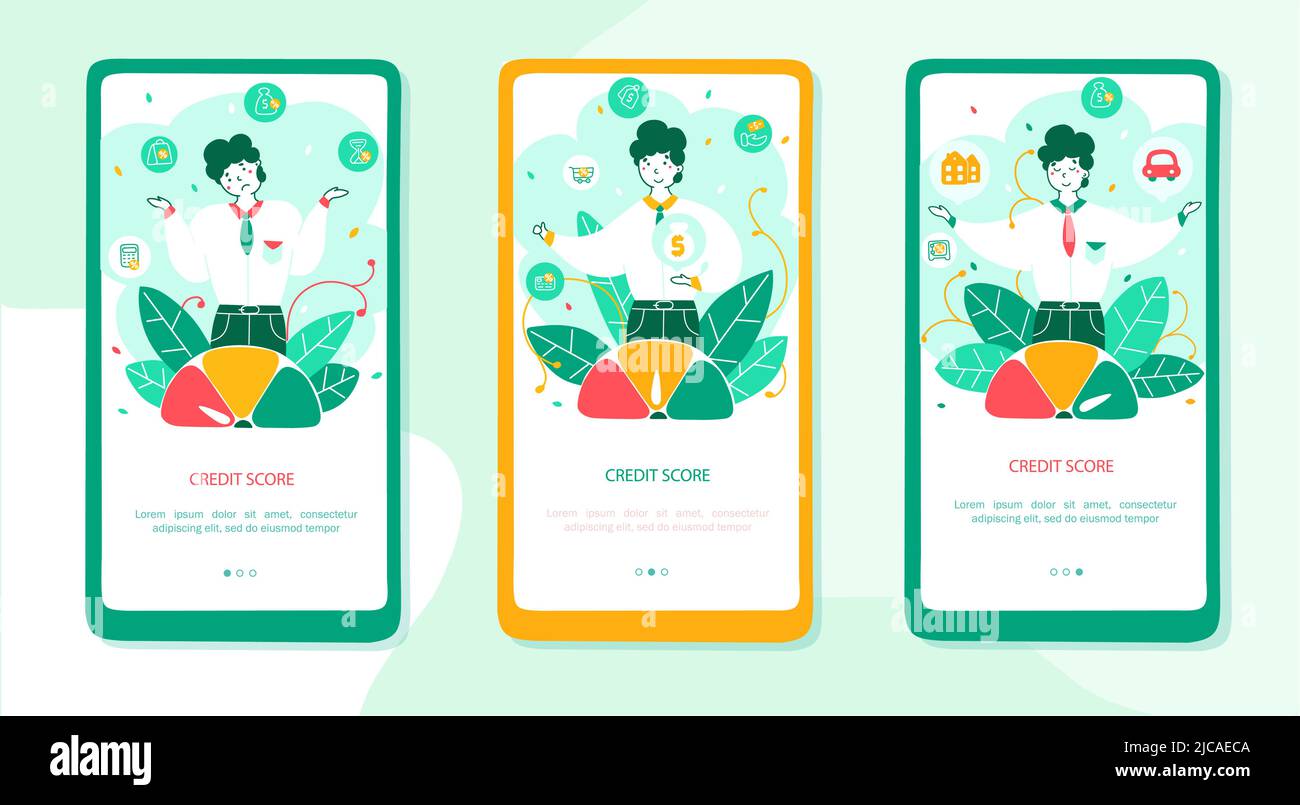 Credit score onboarding mobile app page screens set Stock Vector Image ...