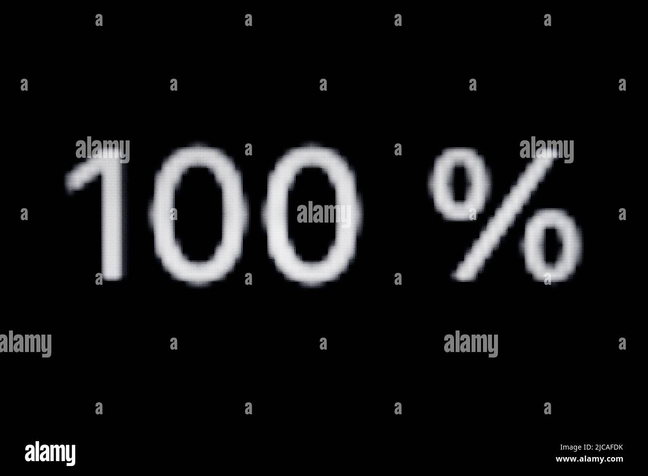 White pixel number one hundred - 100 percent on black background Stock ...