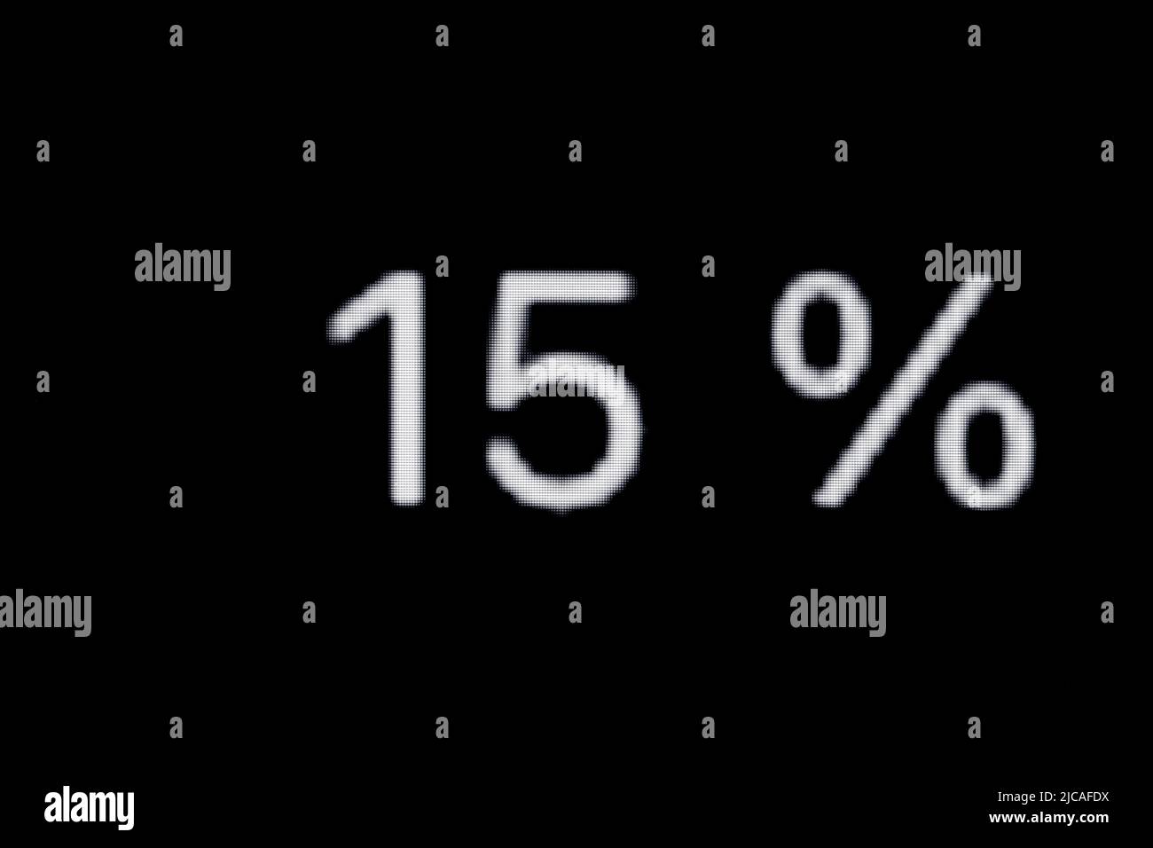 White pixel number fifteen - 15 percent on black background Stock Photo ...