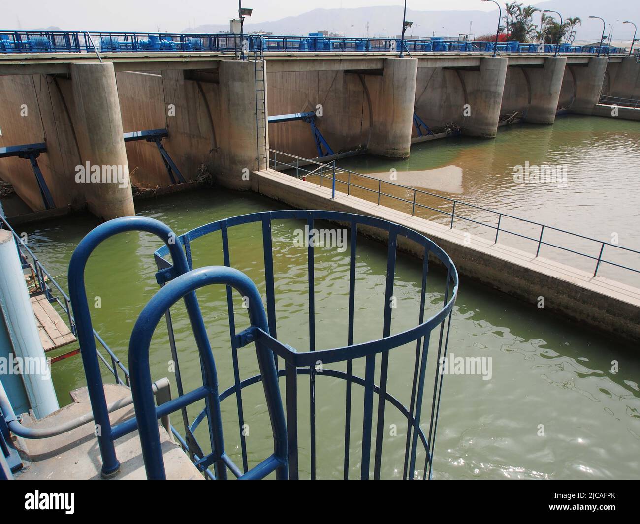 Gates of the Atarjea drinking water plant on the Rimac river. The Lima ...