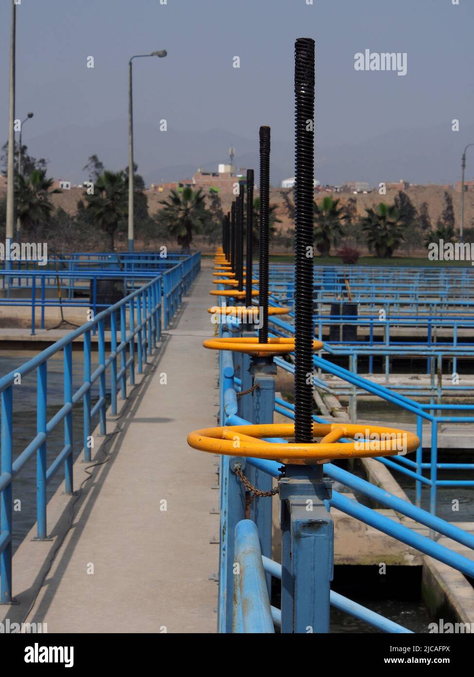 Water gates at the Atarjea drinking water plant on the Rimac river. The ...