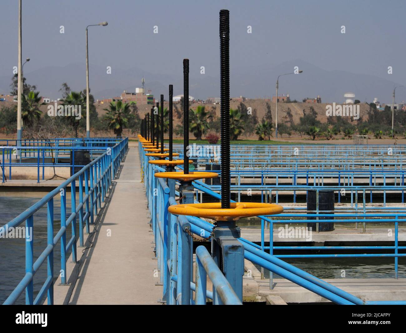 Water gates at the Atarjea drinking water plant on the Rimac river. The ...