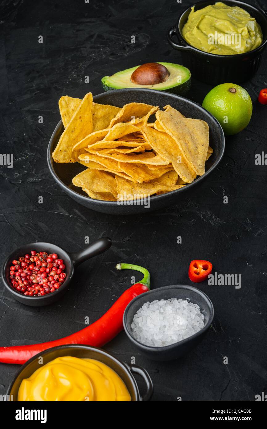 Mexican crispy snack, nachos chips and cheese guacamole avocado sauce ...