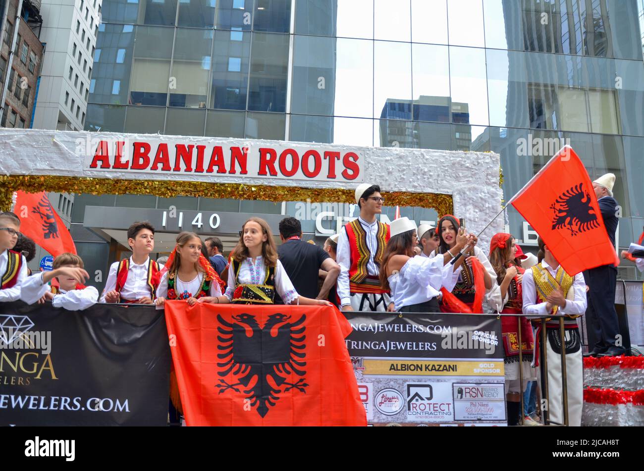 Albanian participants march up Fifth Avenue in New York City during the ...