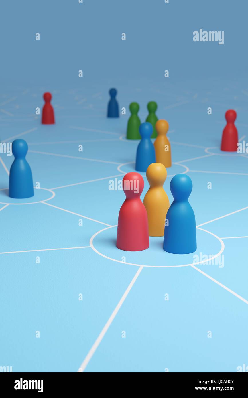 Close-up of wooden pawns on interconnected circles. Concept of ...