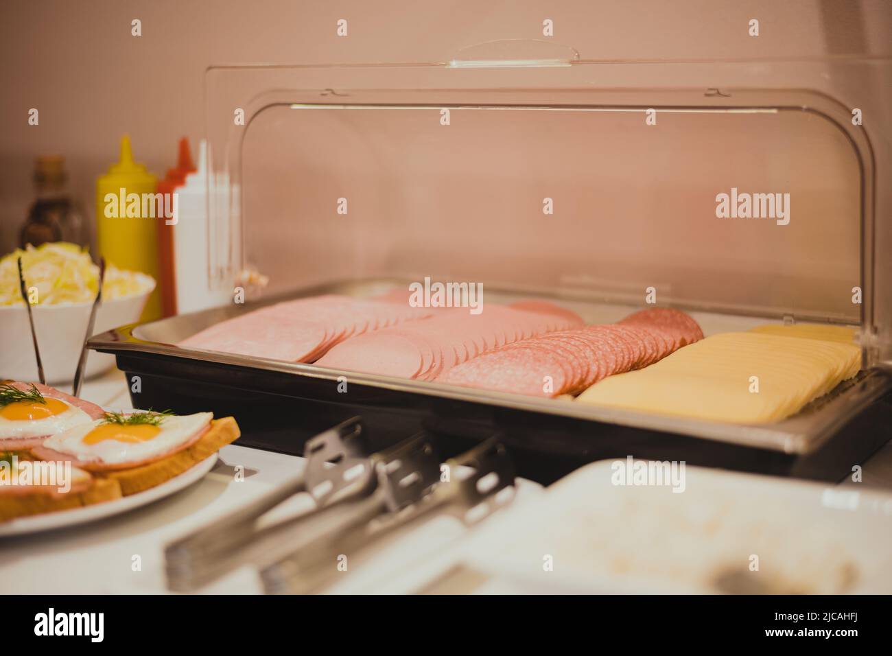 Buffet trays with a various breakfast hotel meals Stock Photo - Alamy