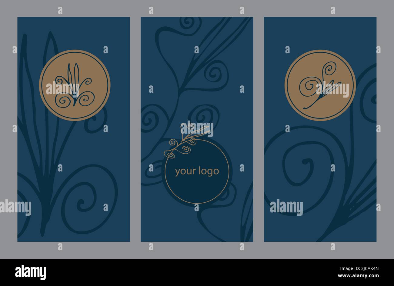 A set of floral postcards with curlicues. Vector decorative background ...