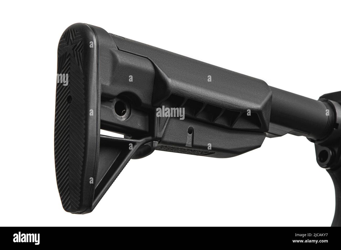 Close-up of the butt of an automatic carbine. Modern automatic rifle ...