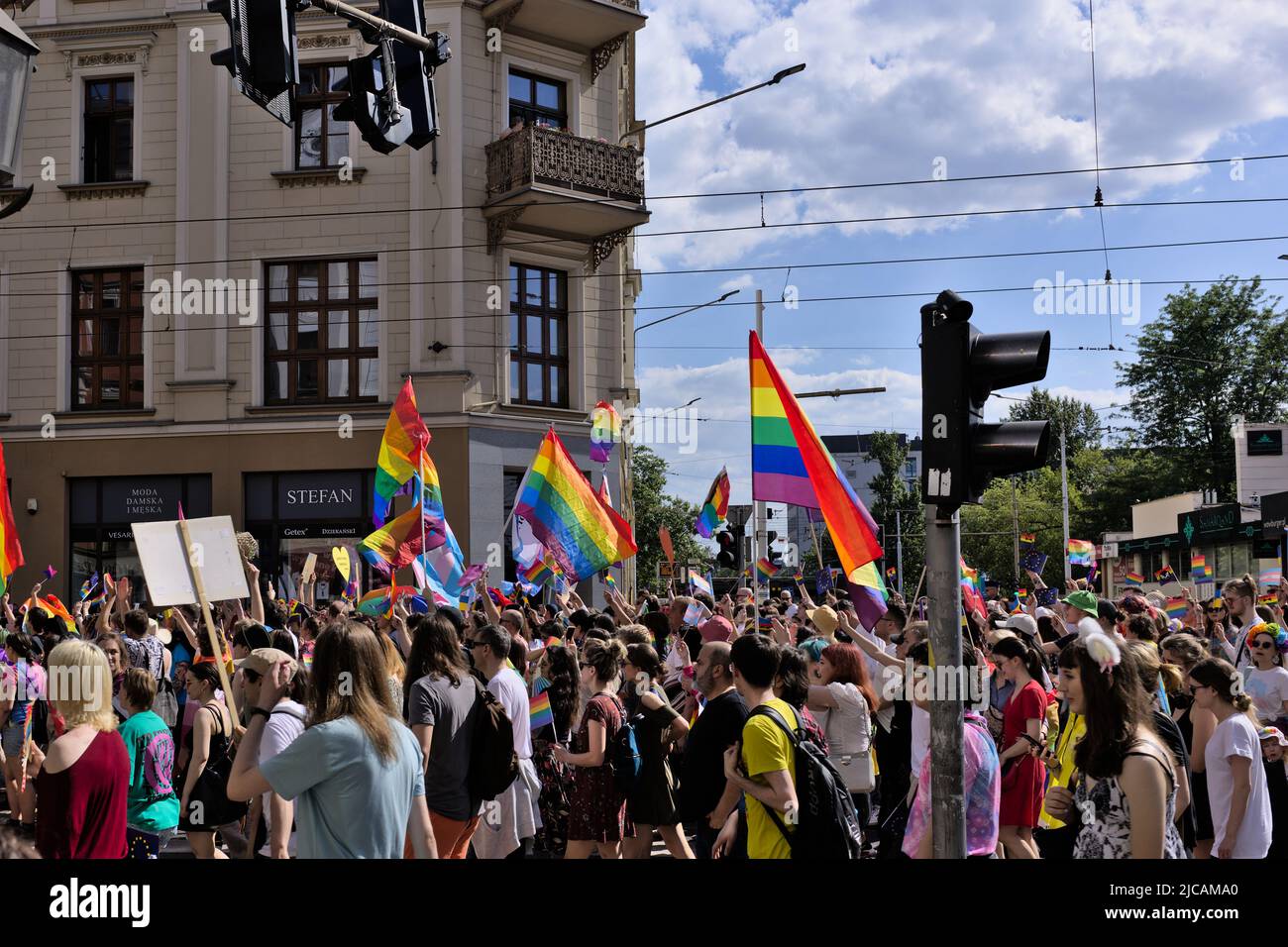 WROCLAW, POLAND - JUNE11, 2022: LGBT flags on equality parade in ...